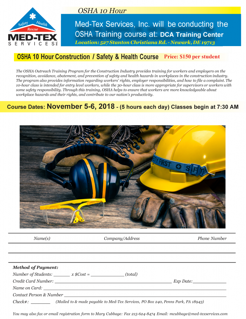OSHA 10 Hour Construction / Safety & Health Course - Med-Tex Services